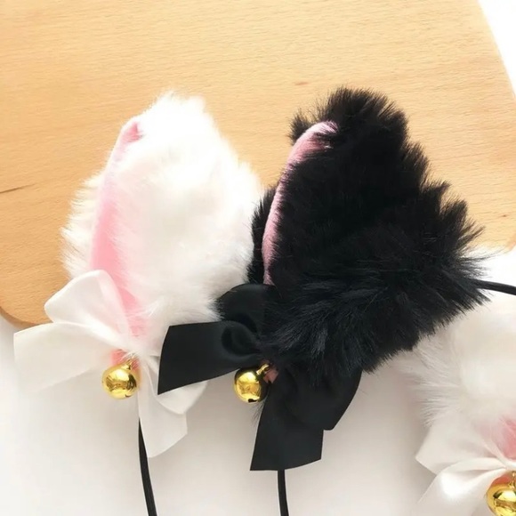 Other | Kawaii Cute Cat Ears Bow Headband Bell Cosplay White | Poshmark